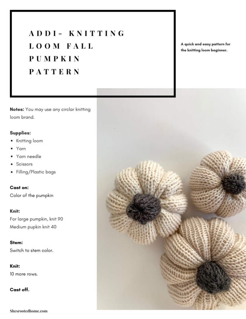 Addi- Knitting Loom Fall Pumpkin Pattern